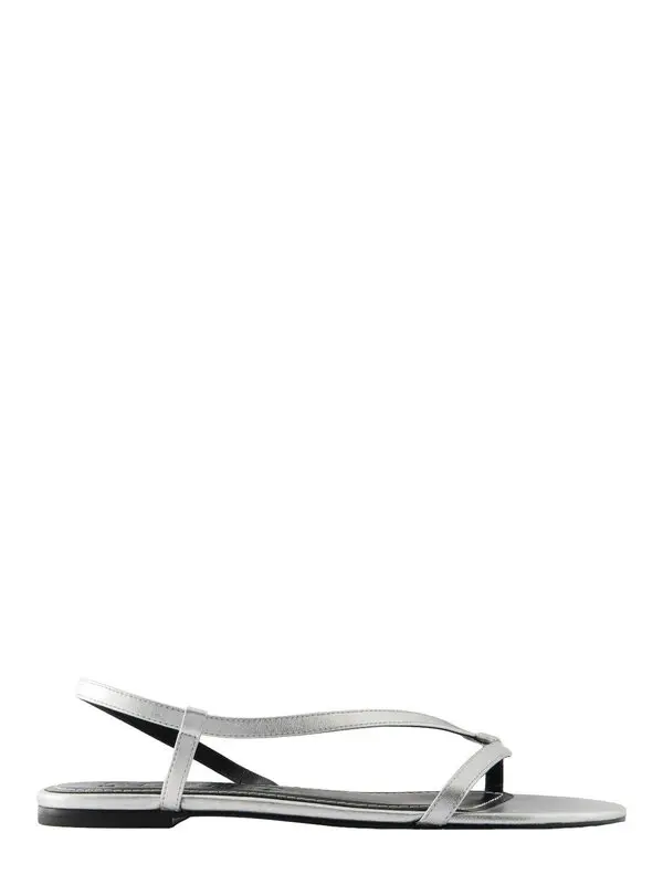 Staud Louden Metallic Leather Flats - Silver