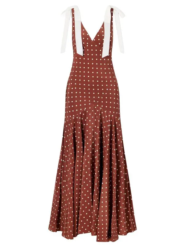 RODARTE Polka-dot Silk-crepe Midi Dress - Brown