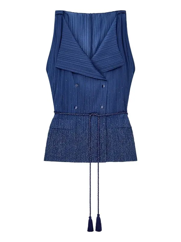 Giorgio Armani Pleated Jersey Waistcoat With Rhinestones - Blue