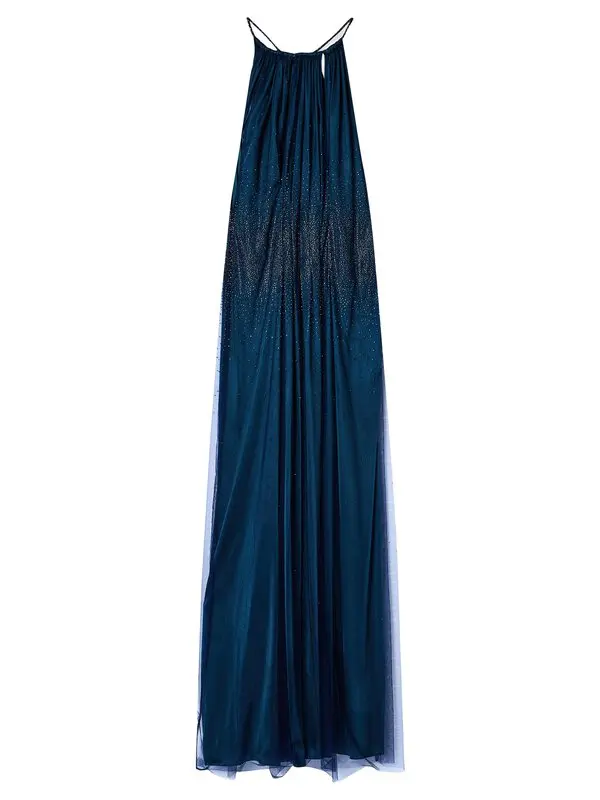 Giorgio Armani Viscose Jersey Long Dress With Rhinestones - Blue