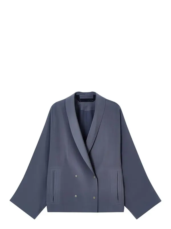 Giorgio Armani Double-breasted Pea Coat In Technical Cady - Grey