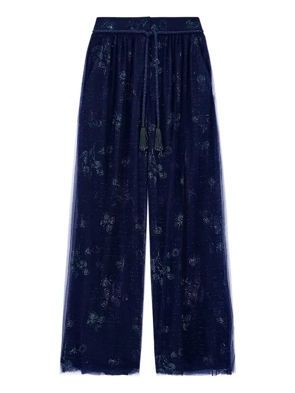 Giorgio Armani Wide-leg Tulle Trousers With Rhinestones - Patterned