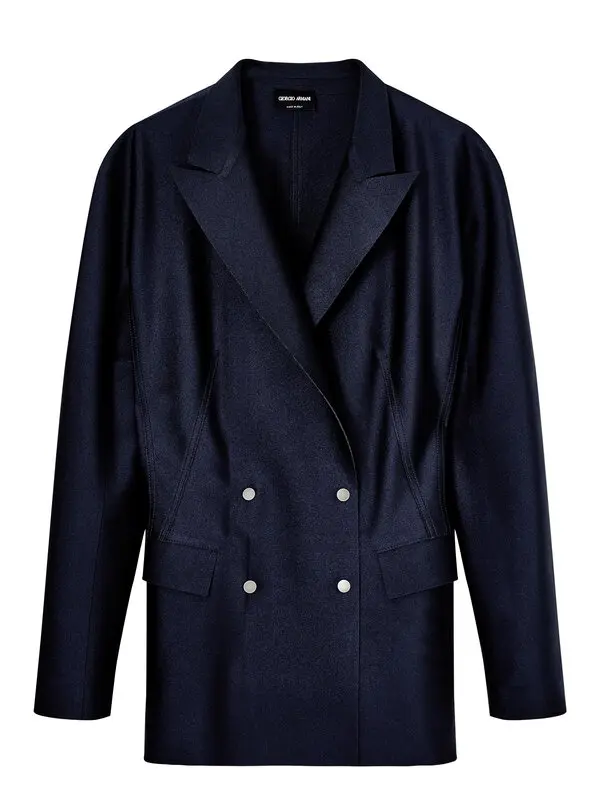 Giorgio Armani Double-breasted Jacket In Scuba Jersey - Blue