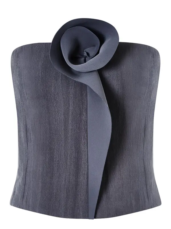 Giorgio Armani Technical Silk Bustier Top With Floral Detail - Grey