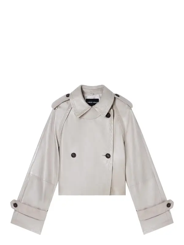 Giorgio Armani Cropped Nappa Leather Trench Coat - Beige