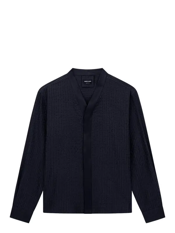 Giorgio Armani Cotton And Silk Blend Seersucker Oversized Shirt - Black