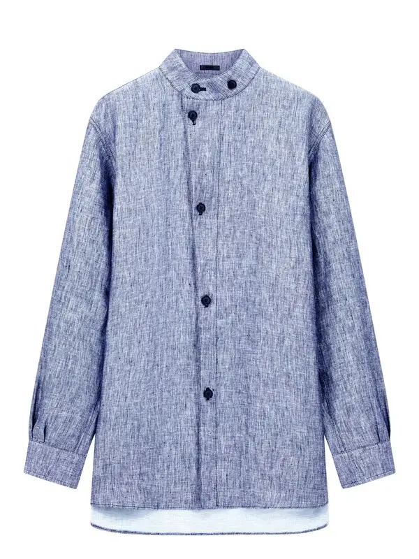 Giorgio Armani Blouson Shirt In Mélange Linen Double Canvas - Light Blue
