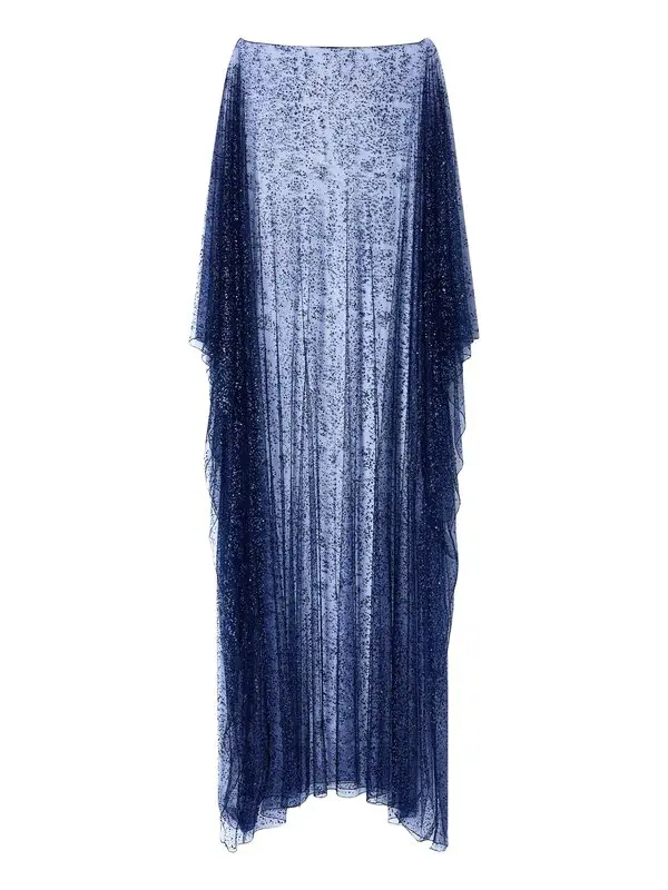 Giorgio Armani Long Poncho In Tulle And Rhinestones - Blue