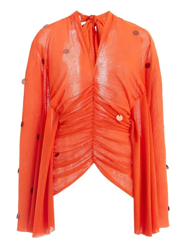 SIEDRES Embellished Jersey V-neck Top - Orange