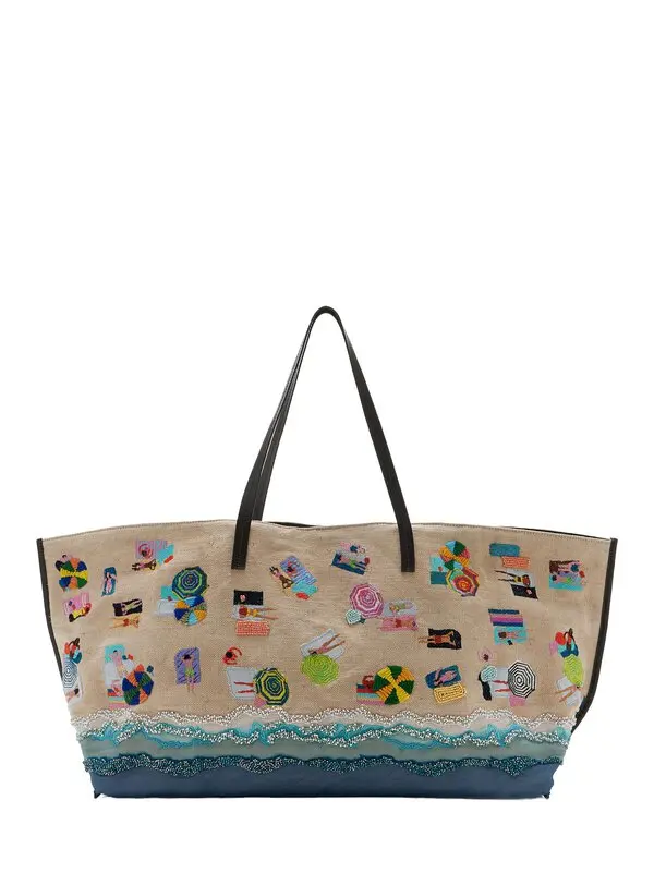 Staud Christos Large Embroidered Canvas Tote Bag - Multi