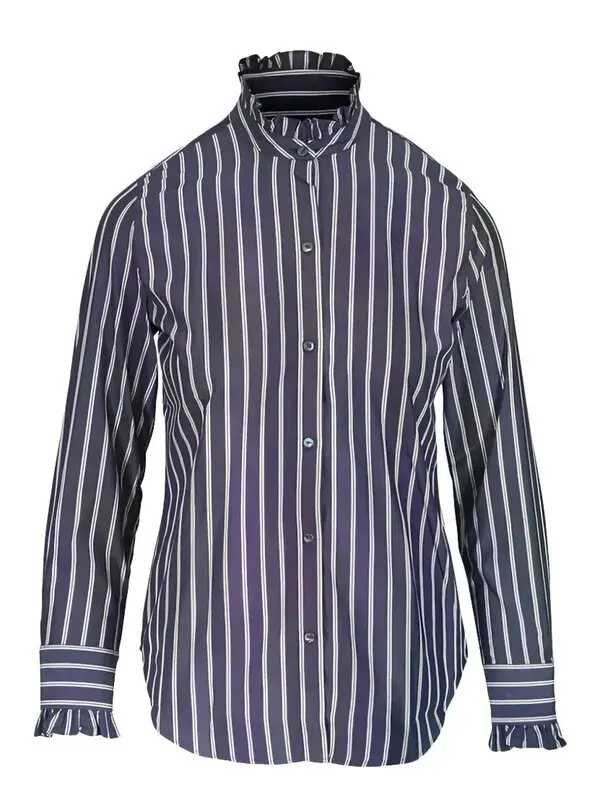 NILI LOTAN Lydia Ruffled-trim Striped Blouse - Grey