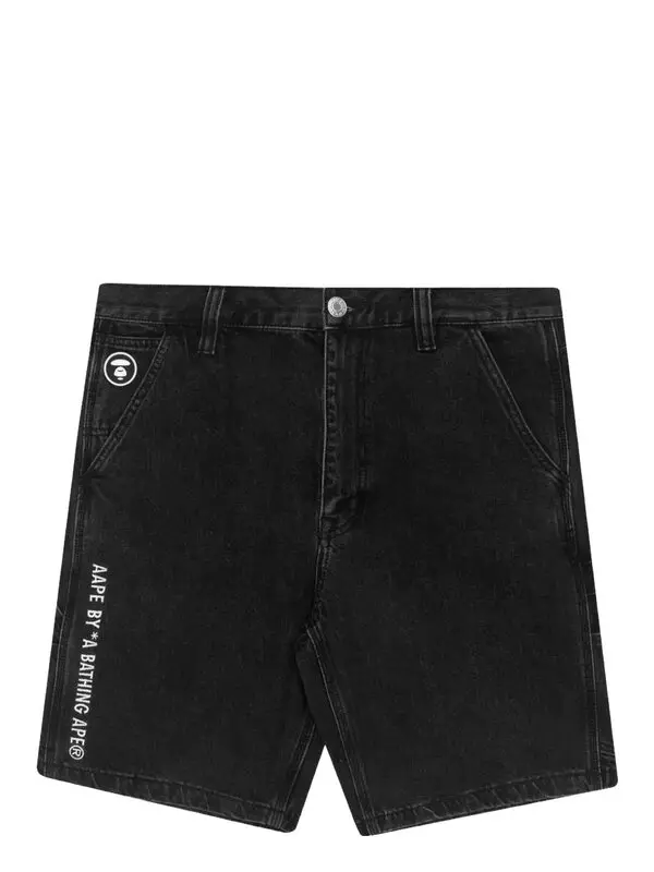 AAPE BY *A BATHING APE Moonface Logo-print Denim Shorts - Black