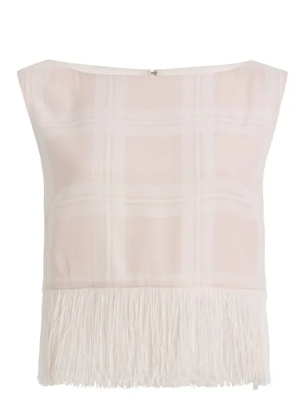 Posse Lola' Plaid Crepe Top With Fringe Hem - Pink