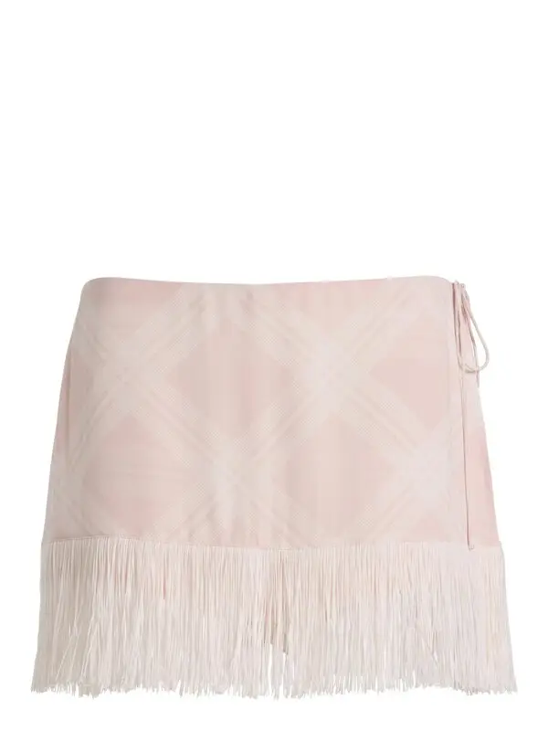 Posse Lola Plaid Crepe Shorts With Fringe Overlay - Pink