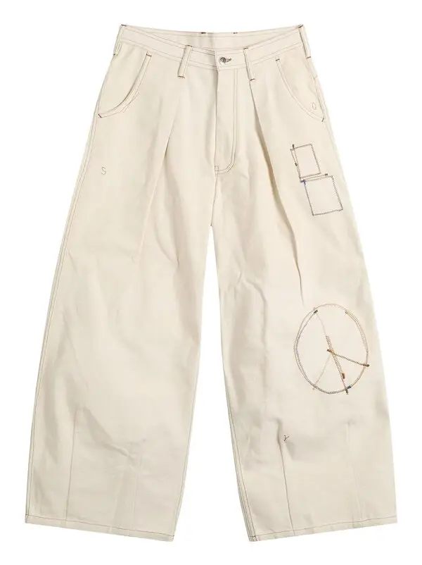 STORY MFG. Hand Applique Lush Pants - Ecru Zig Zag