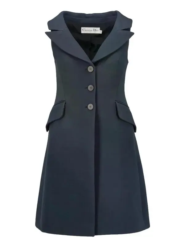 Dior Collared Buttoned Coat - Blue