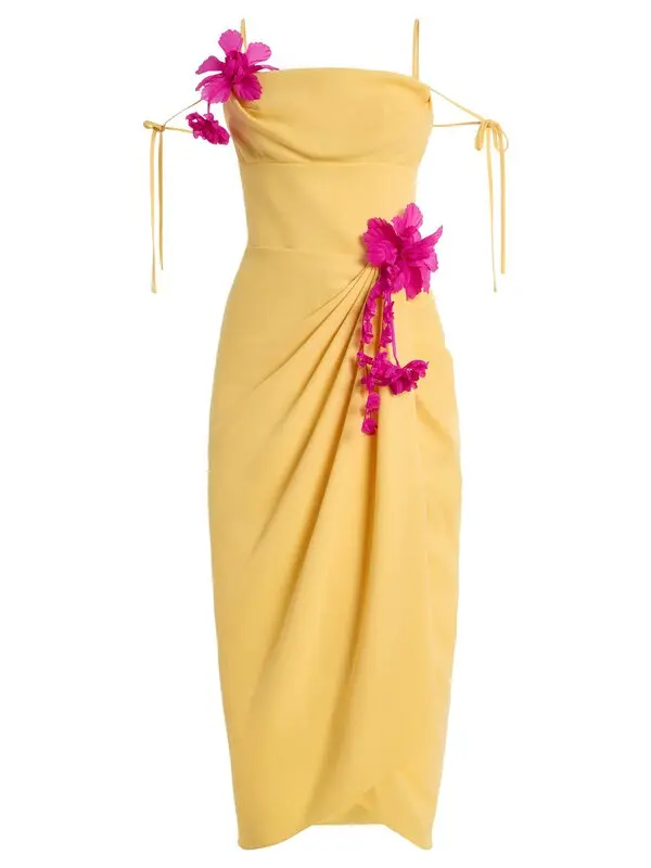 Rosie Assoulin Sarong But So Right' Silk Dress With Floral Embellishments - Yellow