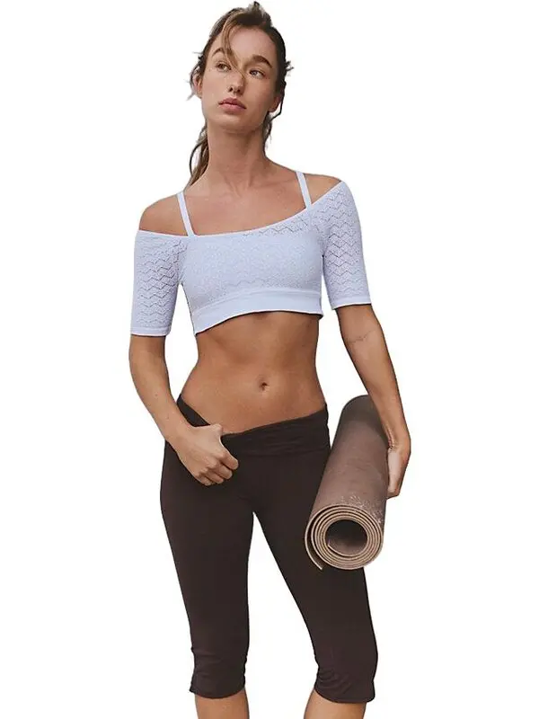 Free People Textured Cropped Top With Scoop Neckline - White