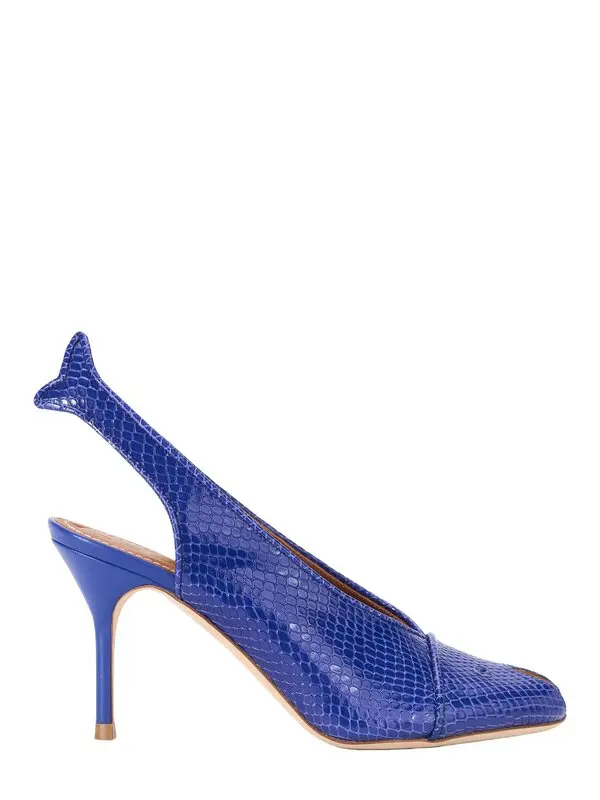 Staud Cleo Fish Leather Slingback Heels - Blue