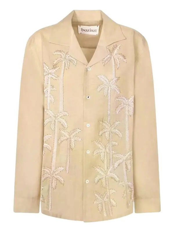 BAZISZT Palm-tree Embroidered Shirt - Neutrals