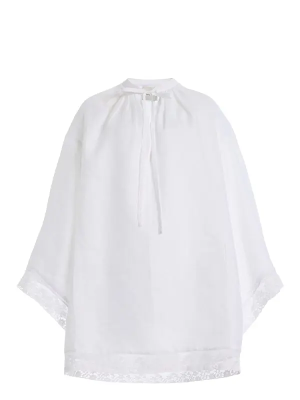 Posse Veronica Linen Mini Kaftan With Lace Trim - Ivory