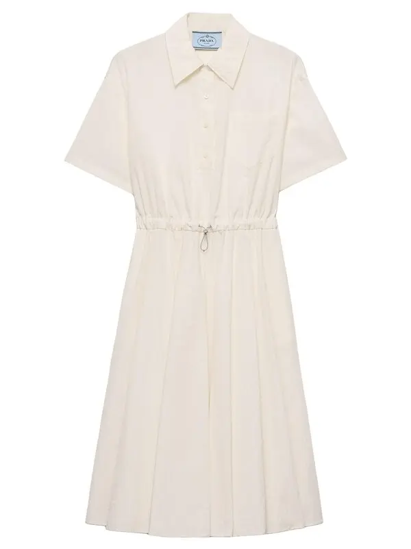 Prada Short-sleeved Technical Pongé Fit And Flare Dress - Ivory