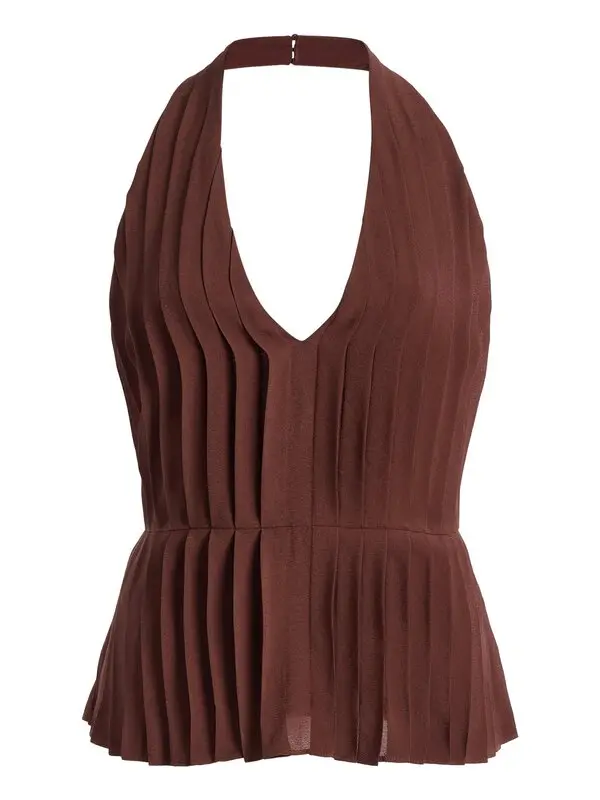 Posse The Jane Pleated Crepe Halter Top - Brown