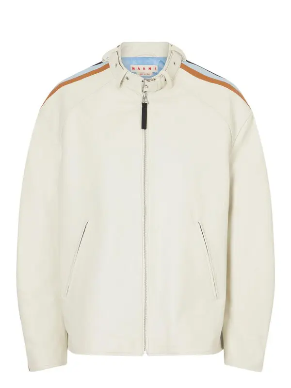 Marni Belted Striped Leather Jacket - Neutrals