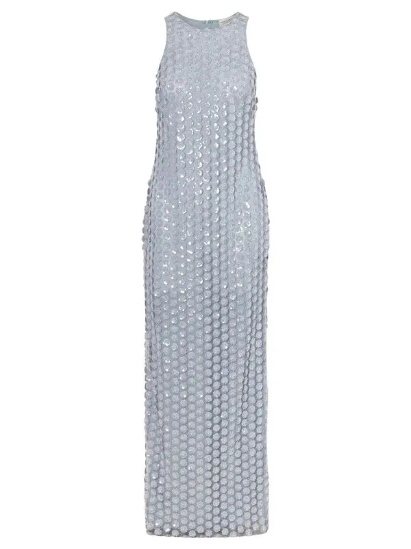 THE NEW ARRIVALS ILKYAZ OZEL Bixi Floral-embellished Mesh Gown - Silver
