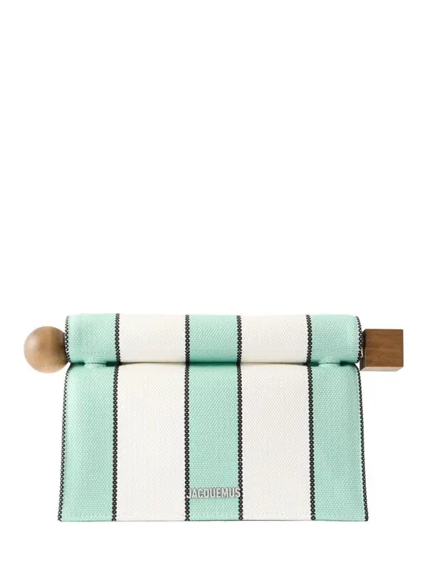 Jacquemus La Plage Leather-trimmed Striped Clutch - Blue