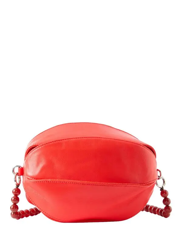 LEMAIRE Balloon Slits Beaded Leather Shoulder Bag - Red