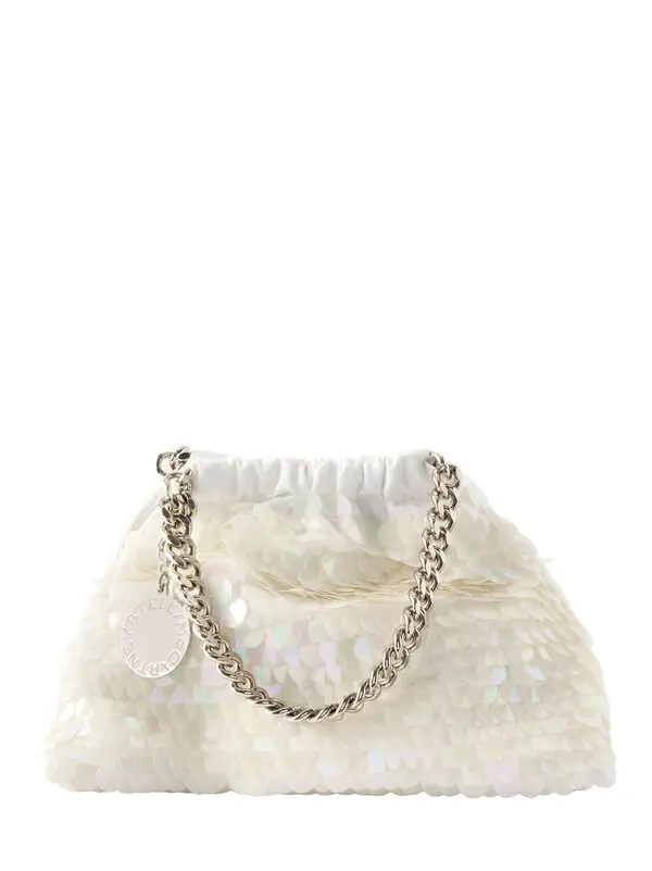 Stella McCartney Falabella Mini Sequined Satin Shoulder Bag - White