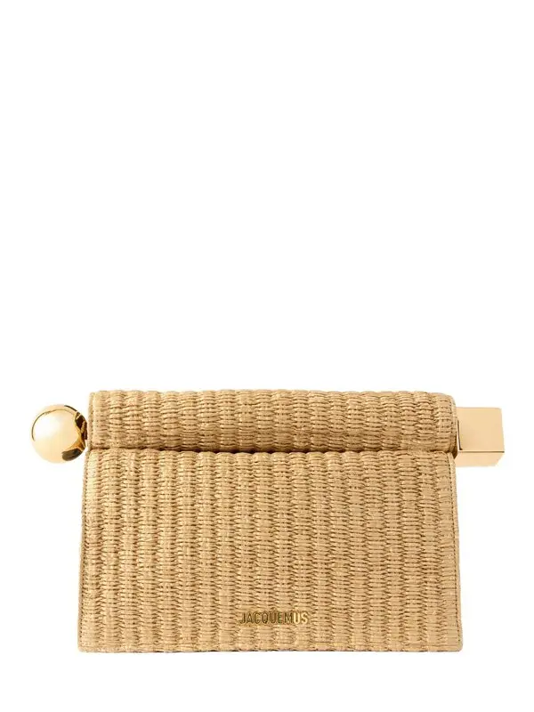 Jacquemus La Plage Leather-trimmed Raffia-effect Clutch - Neutrals