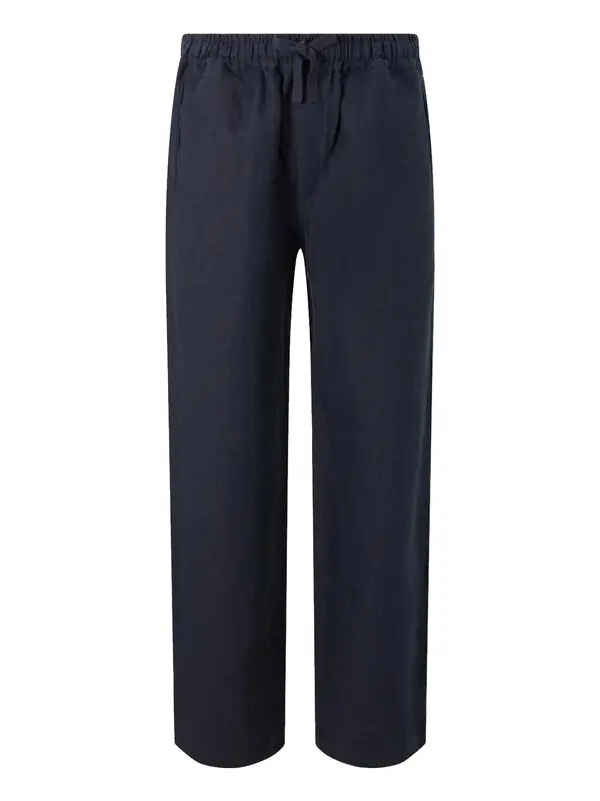 SAMAN AMEL Straight-leg Linen Trousers - Blue