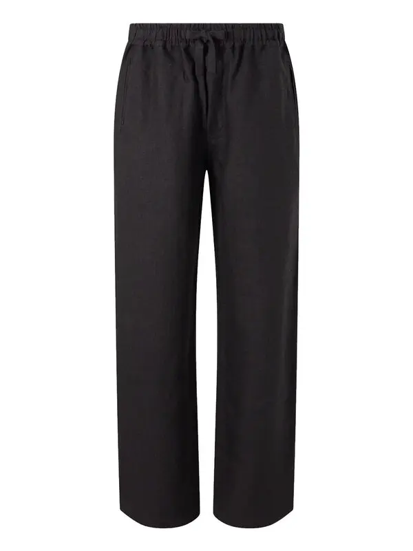 SAMAN AMEL Straight-leg Linen Trousers - Black