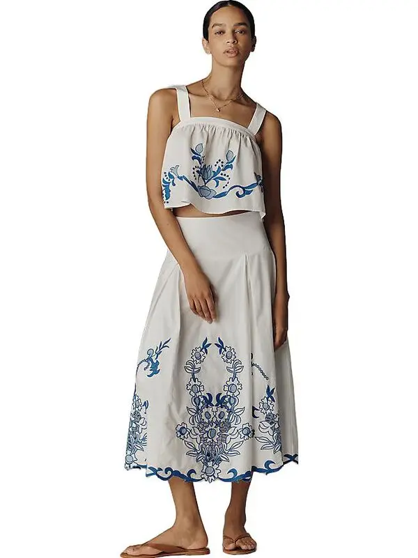 Anthropologie Cotton Cutwork Midi Skirt - White