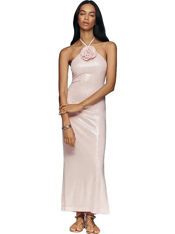 Endless Rose Shimmer Halter Maxi Dress - Pink