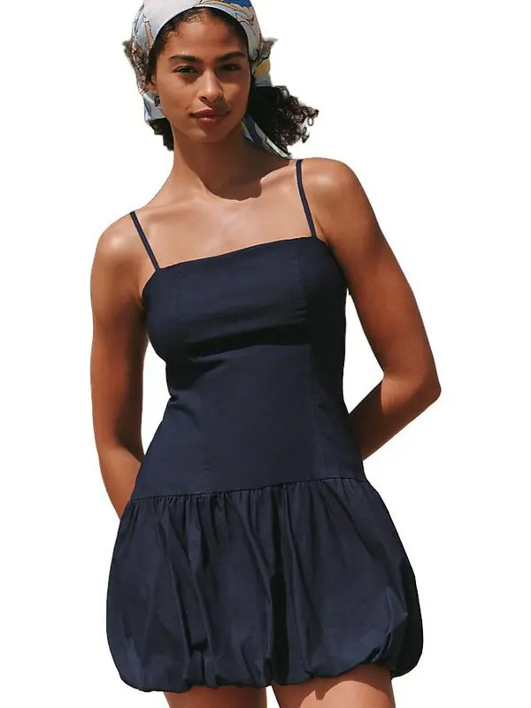 Maeve Square-neck Poplin Bubble Mini Dress - Navy