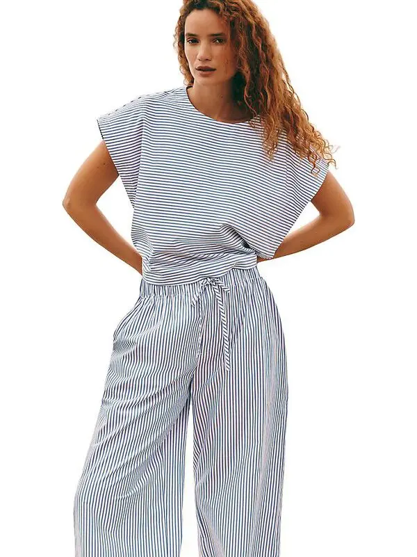 SNDYS Esme Striped Cotton Top With Button Back - Blue Stripe
