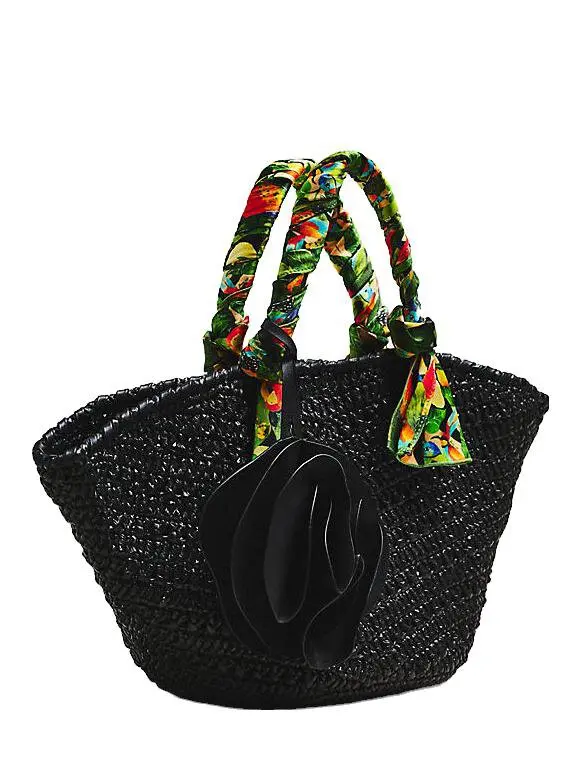Farm Rio Raffia Tote - Black