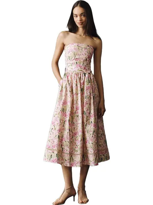 EN SAISON Arya Cotton Plus Midi Dress - Cantaloupe Pink Floral
