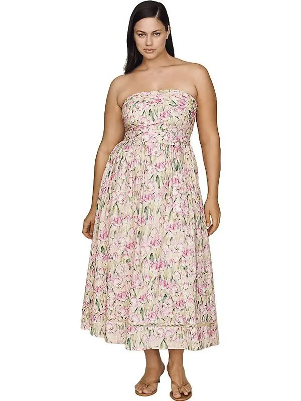 EN SAISON Arya Cotton Plus Midi Dress - Cantaloupe Pink Floral
