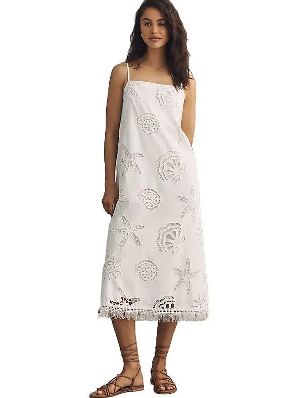 MAUDE CLUB Cotton Eyelet Midi Dress - White