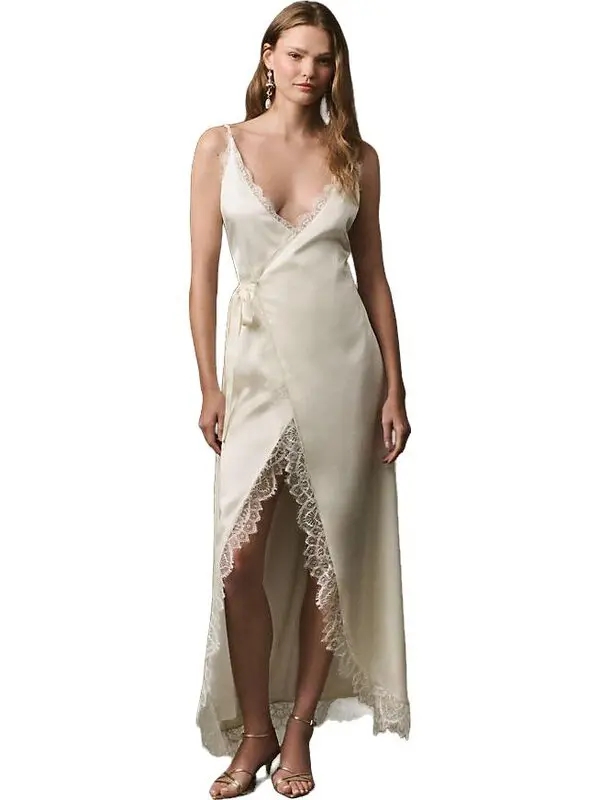 MARE MARE Lace Asymmetric Slip Maxi Dress - Ivory