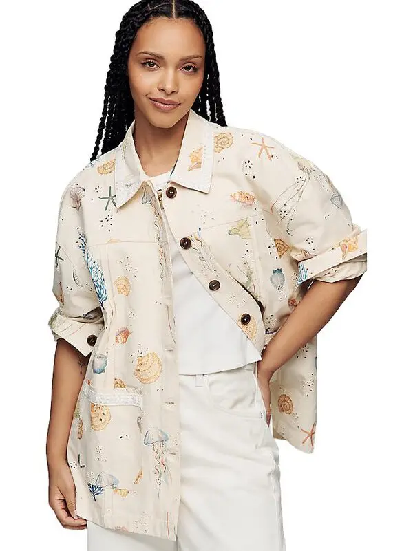 MAUDE CLUB Hayes Printed Cotton Jacket - Shell Print