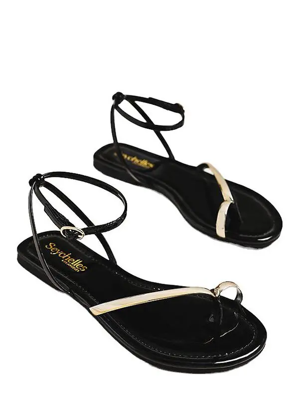 Seychelles Ankle Strap Sandals With Toe Ring And Asymmetrical Detail - Black Patent