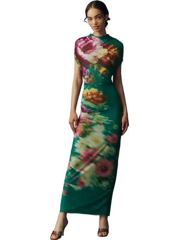 Anthropologie Bhldn Mock-neck Maxi Dress - Green Pattern