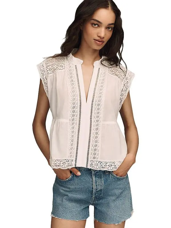 Anthropologie Lace-trim Swing Blouse - White
