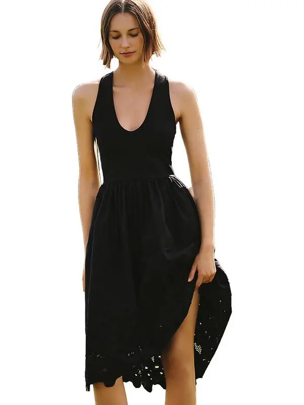 Maeve Cutwork Twofer Dress - Black