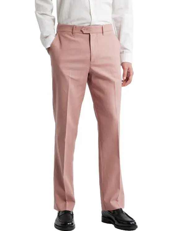 PERCIVAL Tailored Flat Front Linen & Cotton Trousers - Mauve